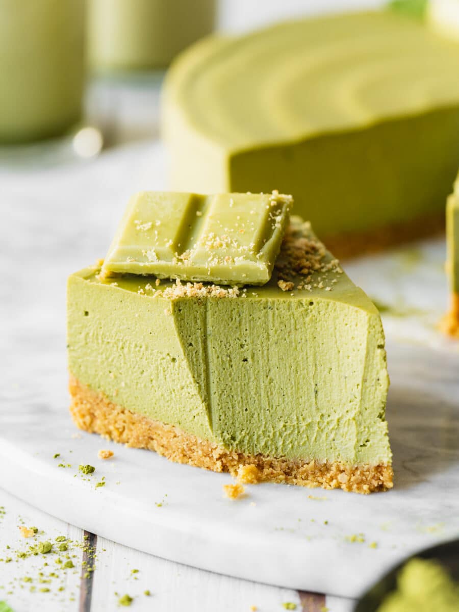Matcha Cheesecake (No Bake, Vegan) - Addicted to Dates