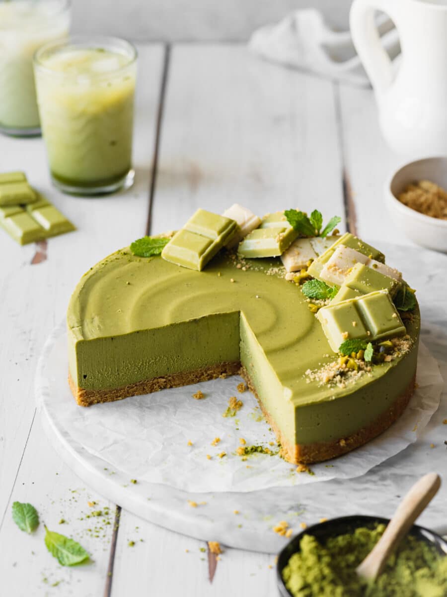 Matcha Cheesecake (No Bake, Vegan) - Addicted to Dates